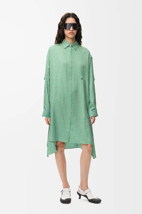 Loewe Cape Dress In Silk - Green/white
