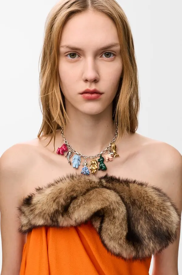 Loewe Animals Charm Necklace In Enamel - Silver/multicolor