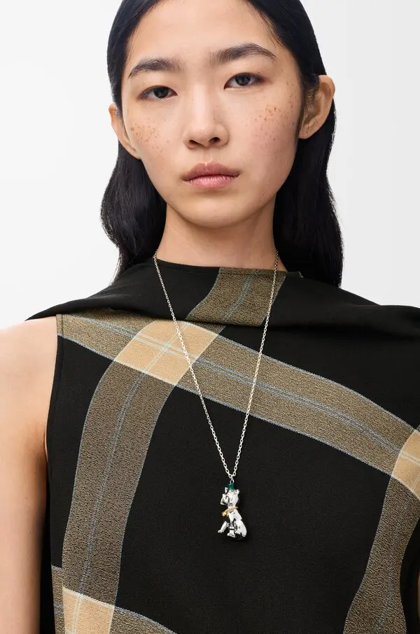 Loewe Dog Necklace In Enamel - Silver/green