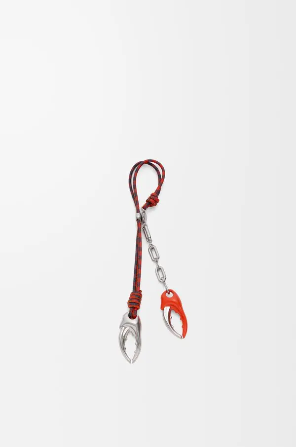 Loewe Claw Chain Charm In Leather - Silver/orange