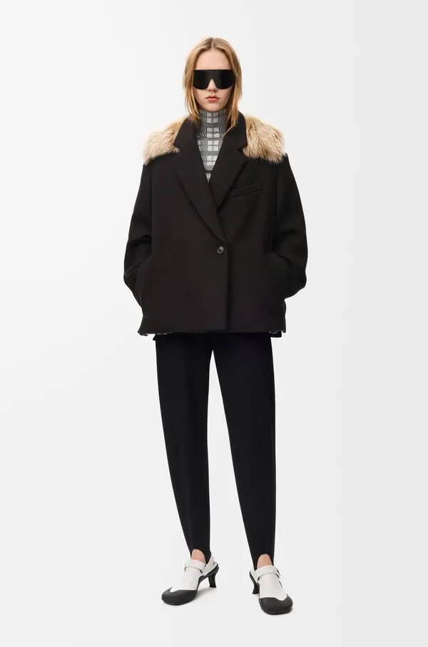 Loewe Short Coat In Wool And Cashmere - Black