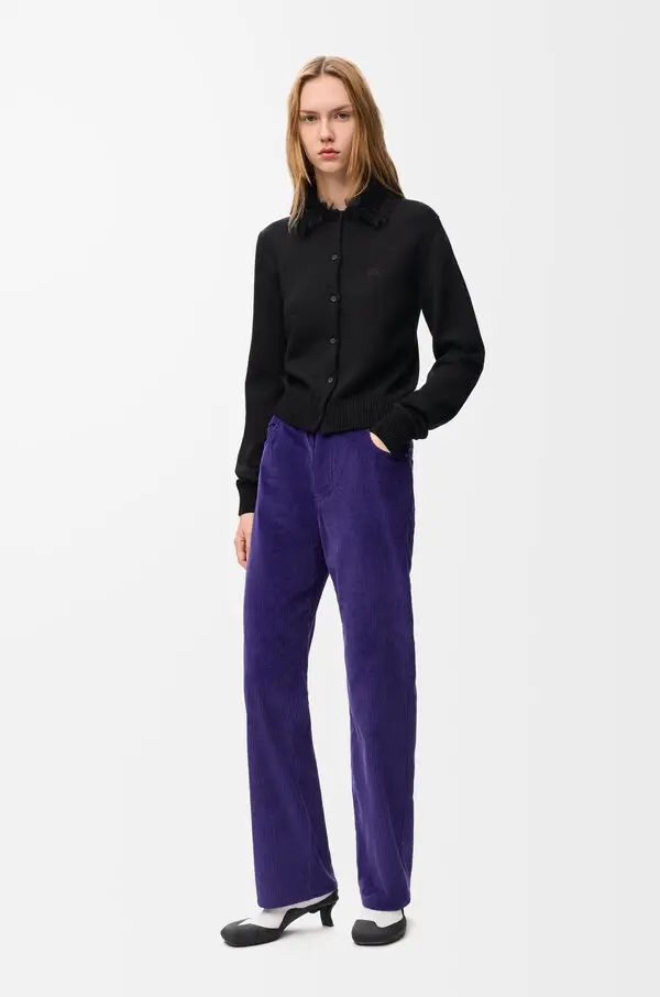 Loewe Wool Cardigan With Brushed Hairy Yarn Collar - Black