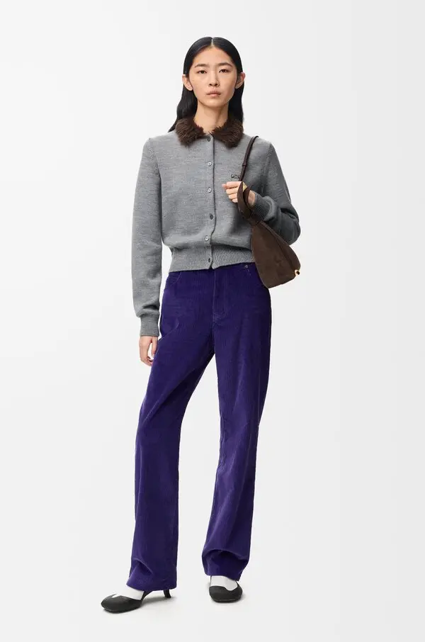 Loewe Wool Cardigan With Brushed Hairy Yarn Collar - Grey