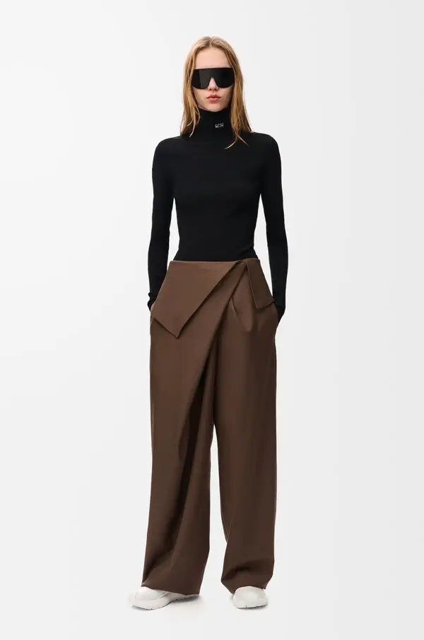 Loewe Draped Trousers In Wool - Brown