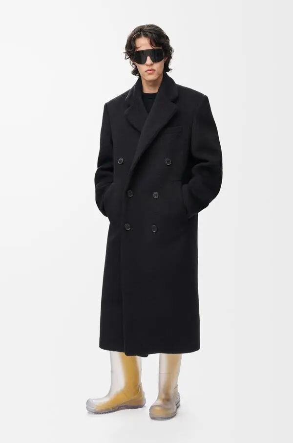 Loewe Double-breasted Coat In Wool Blend - Black