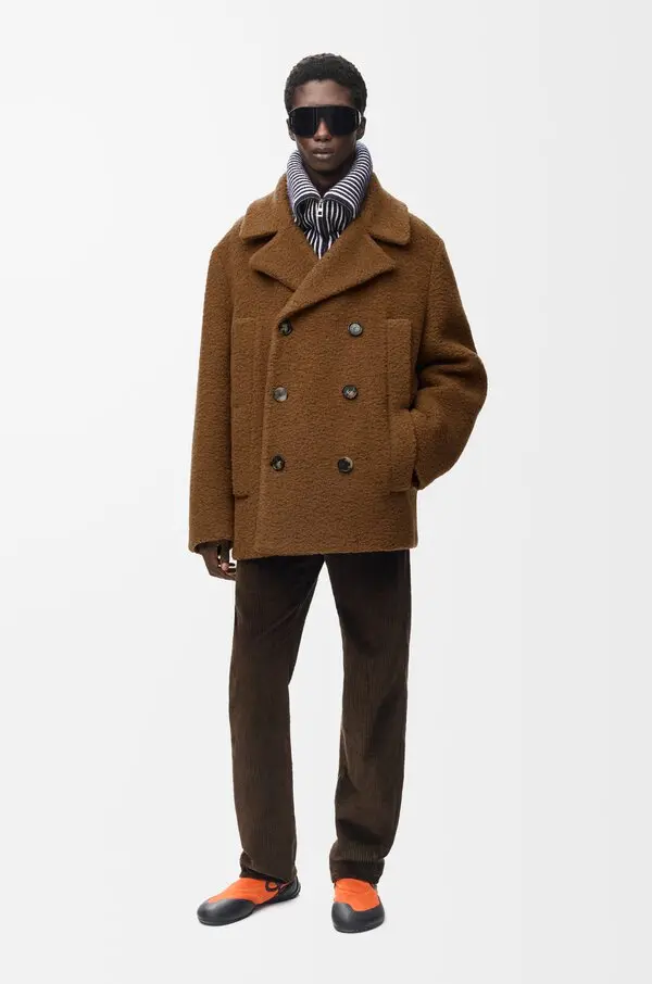 Loewe Peacoat In Wool And Mohair Blend - Camel