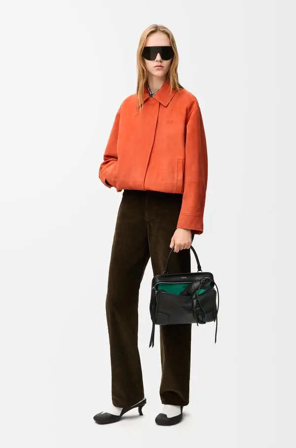 Loewe Drawstring Jacket In Suede Lambskin - Orange