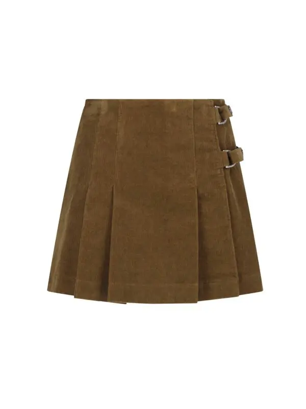 GOLDEN GOOSE Pleated Corduroy Mini Skirt - Brown