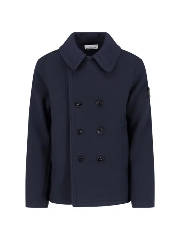 Stone Island Short Coat "heavy Melton - Blue