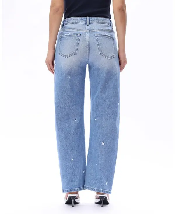 BAYEAS Floral Embroidered Mid Rise Barrel Denim Jeans In Medium