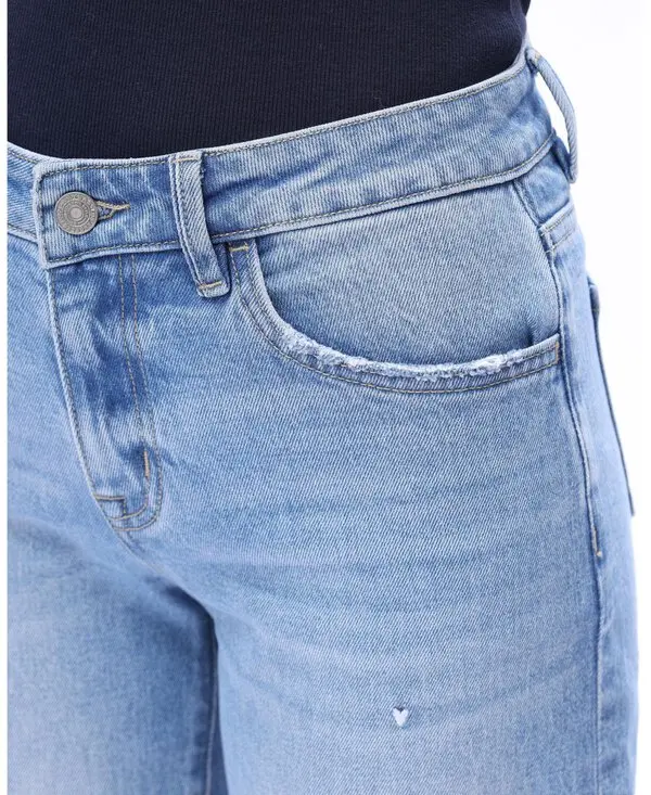 BAYEAS Floral Embroidered Mid Rise Barrel Denim Jeans In Medium