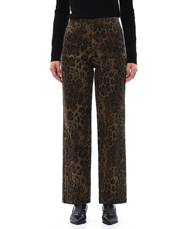 BAYEAS Leopard Print High Rise Relaxed Straight Denim Jeans In Coffee - Brown