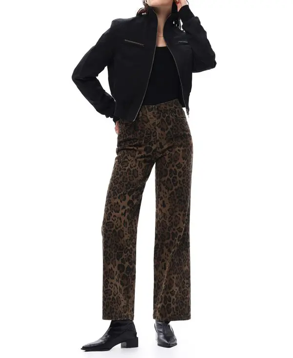 BAYEAS Leopard Print High Rise Relaxed Straight Denim Jeans In Coffee