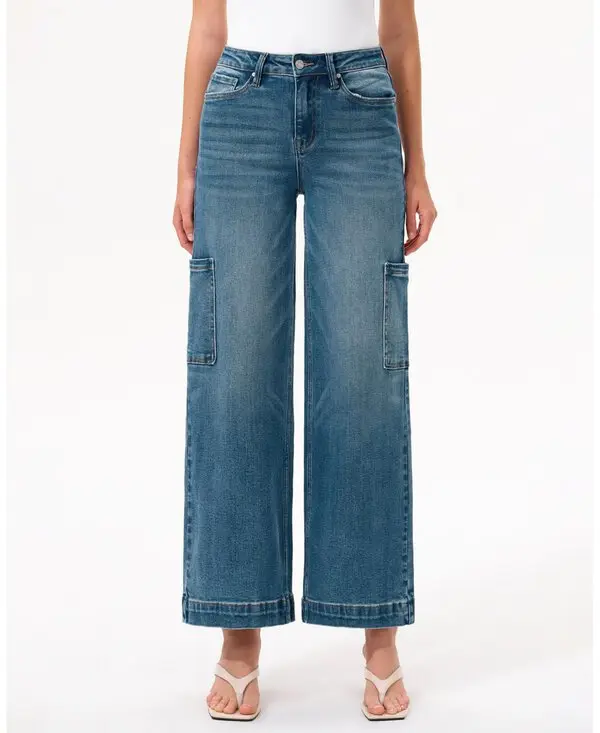 BAYEAS High Rise Wide Leg Jeans With Side Patch Pockets