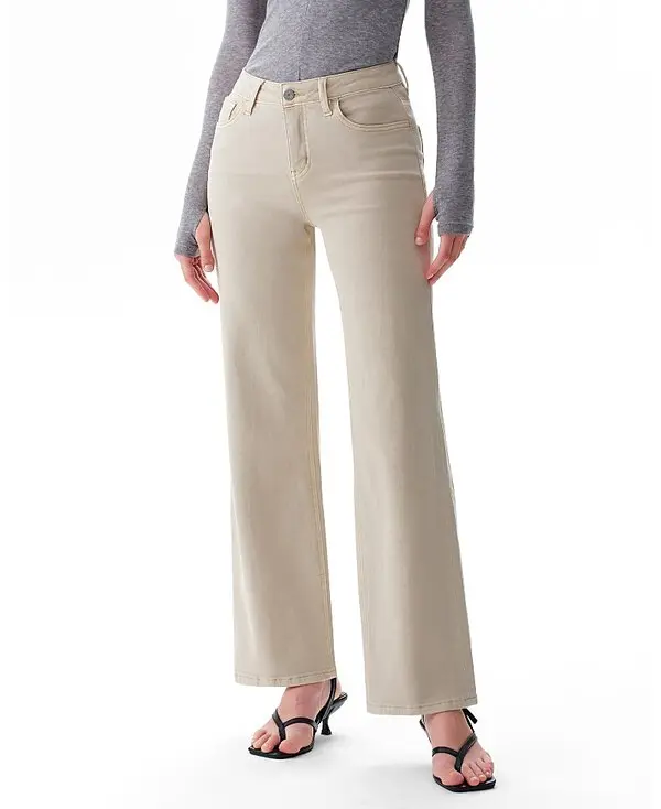 BAYEAS High Rise Wide Leg Stretch Denim Jeans In Voida Wash - Light Khaki