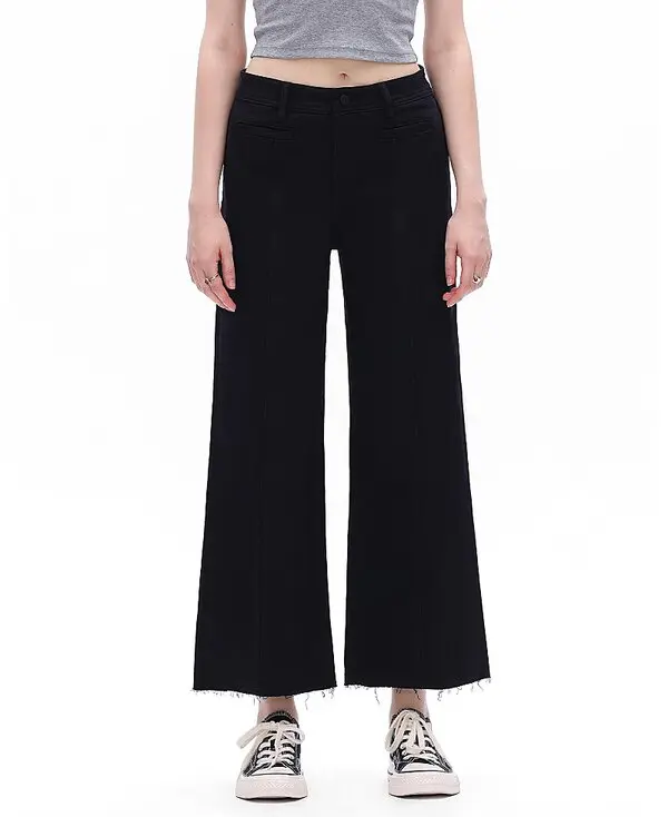 BAYEAS High Rise Wide Leg Vertical Front Seam Raw Hem Denim Jeans