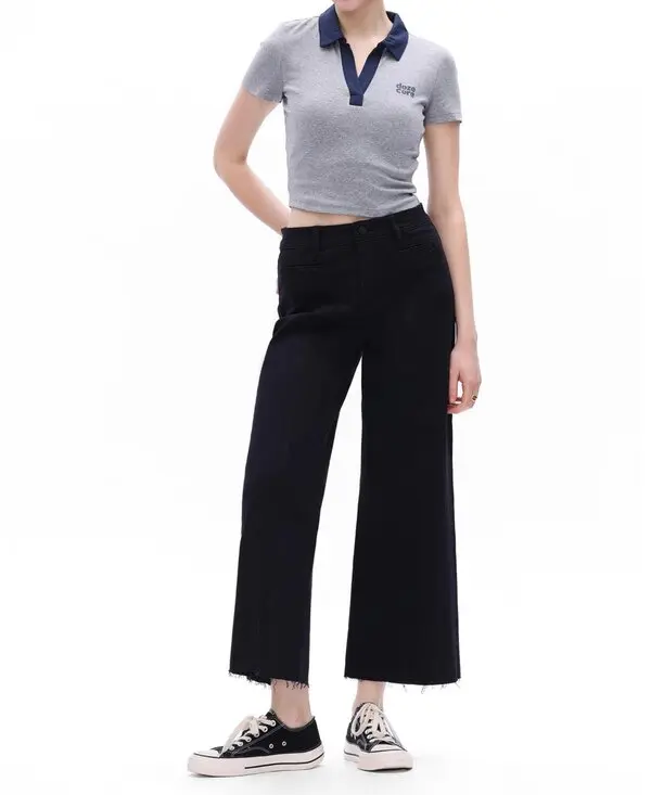 BAYEAS High Rise Wide Leg Vertical Front Seam Raw Hem Denim Jeans