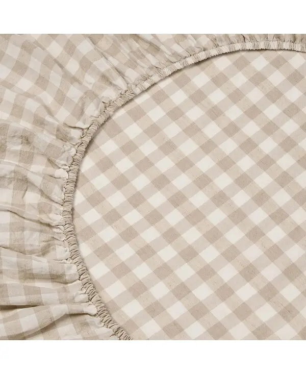 PIGLET IN BED Pembroke Gingham Linen Blend Fitted Sheet, Twin - Oatmeal