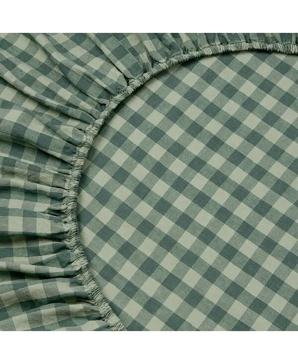 PIGLET IN BED Pembroke Gingham Linen Blend Fitted Sheet, Twin - Pine Green