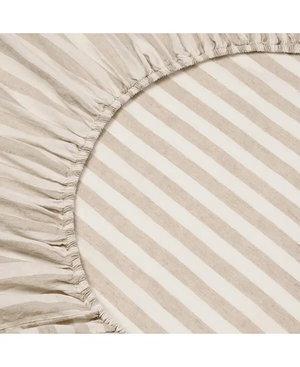 PIGLET IN BED Pembroke Stripe Linen Blend Fitted Sheet, Queen - Oatmeal