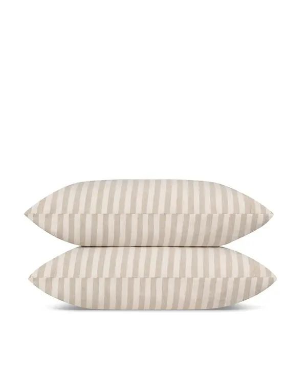 PIGLET IN BED Pembroke Stripe Linen Blend Pillowcase Pair, Queen - Oatmeal