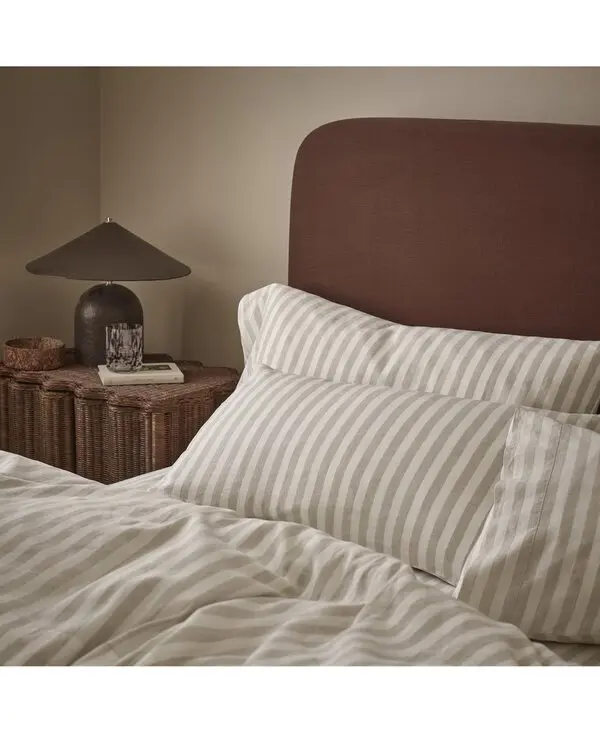 PIGLET IN BED Pembroke Stripe Linen Blend Pillowcase Pair, Queen