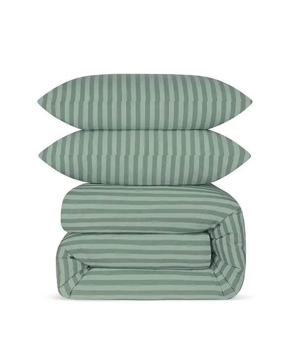 PIGLET IN BED Pembroke Stripe Cotton Duvet Set, King - Pine Green