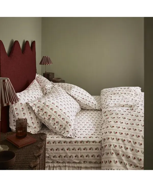 PIGLET IN BED Woodland Stripe Cotton Duvet Set, Queen - White