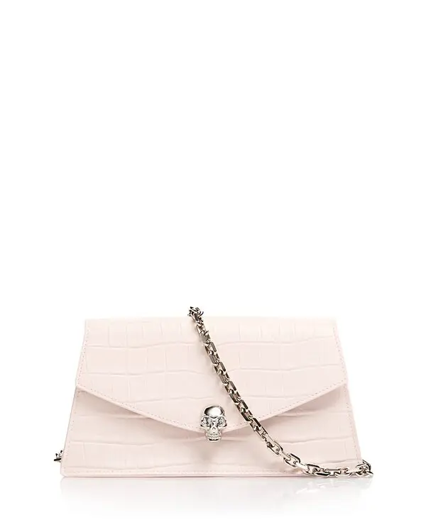 Alexander McQueen Croco Embossed Leather Shoulder Bag - Old Rose