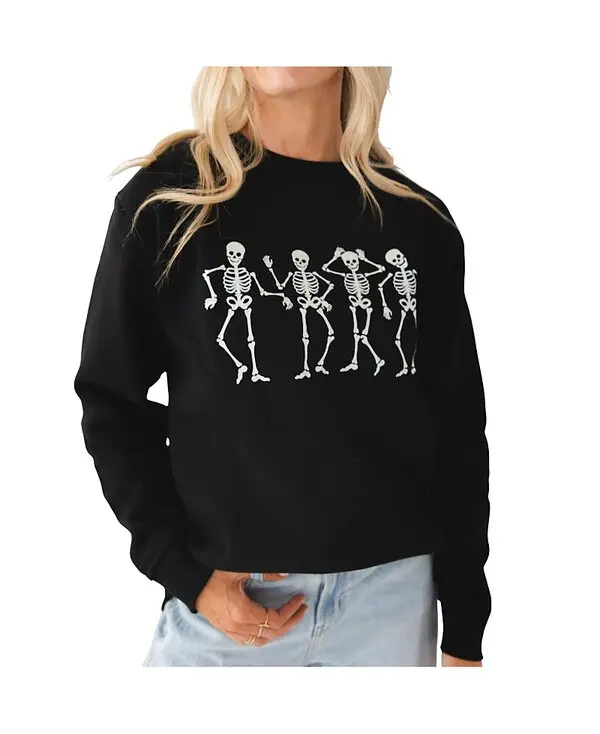 SWEET WINK Glow In The Dark Silly Skelly Halloween Sweatshirt - Black