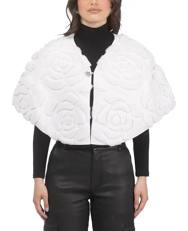 Gorski Select Shearling Lamb And Suede Floral Embroidered Stole Reversible To Wool And Cashmere Crafted Loro Piana - White/black
