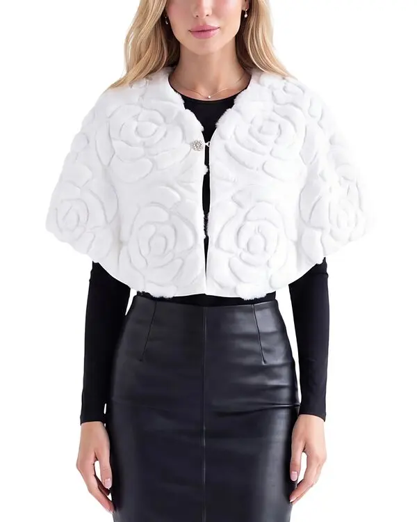 Gorski Select Shearling Lamb And Suede Floral Embroidered Stole - White/black