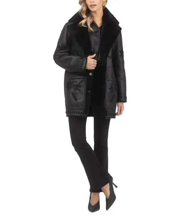 Gorski Merino Shearling Lamb Jacket With Embroidery And Belt - Black