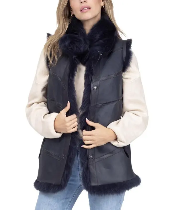 Gorski Reversible Merinillo Shearling Lamb Vest - Navy