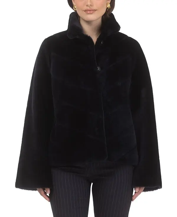 Gorski Reversible Merino Shearling Lamb Chevron Jacket With Horizontal Bottom - Navy/navy