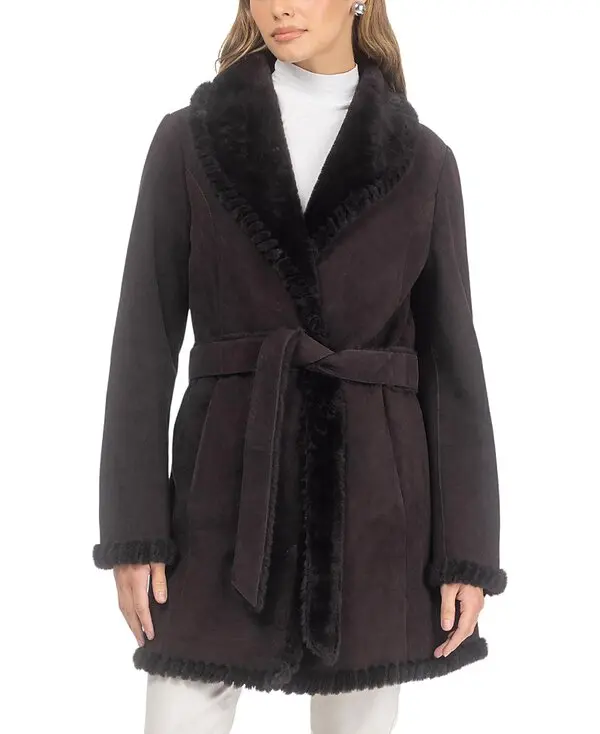 Gorski Merino Shearling Lamb Stroller With Whipstitch Trim And Belt - Dark Brown