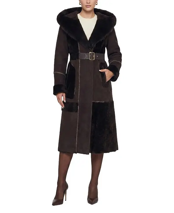 Gorski Select Shearling Lamb Parka With Embroidery Stitching And Suede Finish - Brown