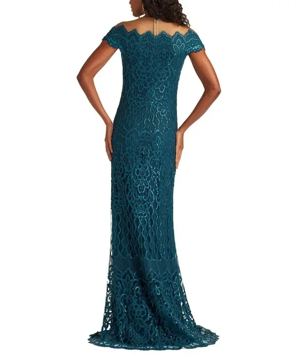 Tadashi Shoji Rater Sequin Embroidered Off-shoulder Gown