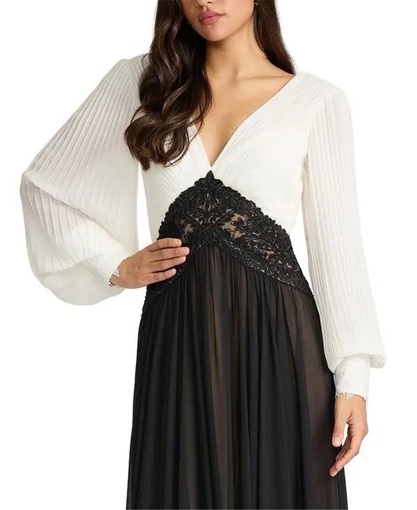 Tadashi Shoji Benulo Pleated Embroidered Waist Gown