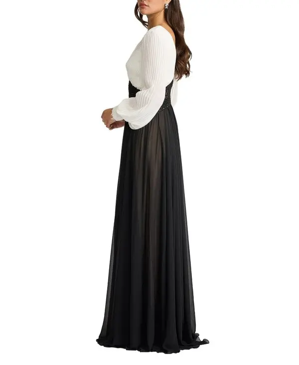 Tadashi Shoji Benulo Pleated Embroidered Waist Gown