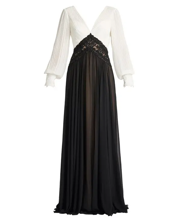 Tadashi Shoji Benulo Pleated Embroidered Waist Gown