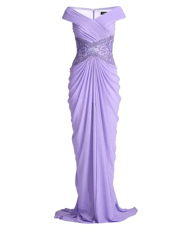 Tadashi Shoji Mihaley Embroidered Waist Draped Gown