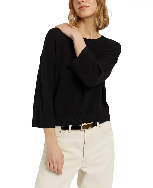 Chinti & Parker Cloud Cashmere Cropped Sleeve Sweater - Black