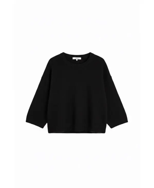 Chinti & Parker Cloud Cashmere Cropped Sleeve Sweater - Black