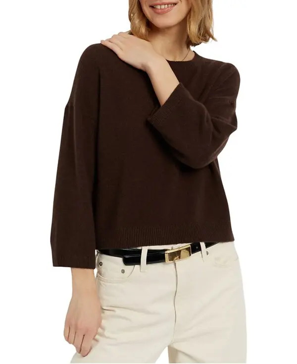 Chinti & Parker Cloud Cashmere Cropped Sleeve Sweater - Chocolate