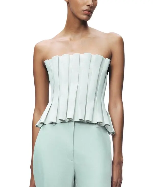 NOCTURNE Pleated Strapless Bustier Top - Turquoise
