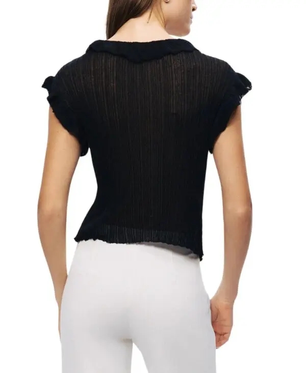 NOCTURNE Ruffled V-neck Sheer Blouse