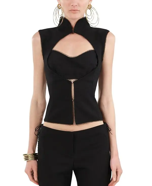 NOCTURNE Braid-trim Bustier Top With Built-in Bra - Black