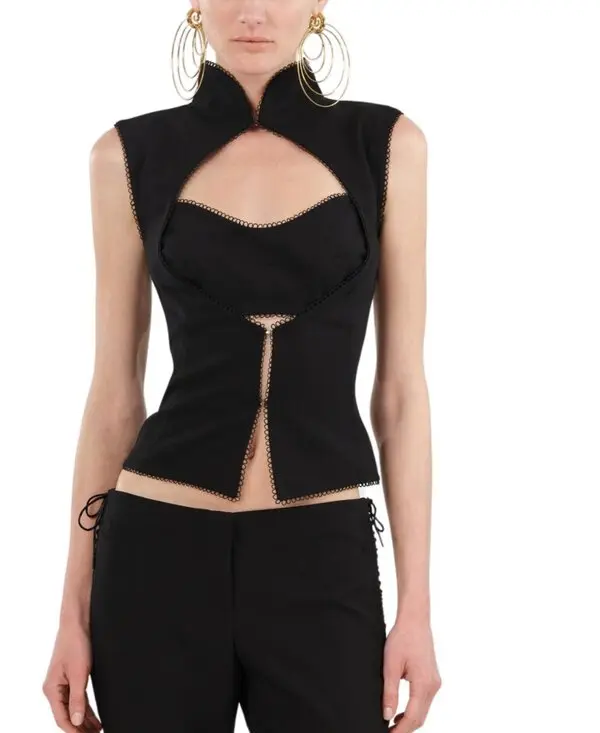NOCTURNE Braid-trim Bustier Top With Built-in Bra