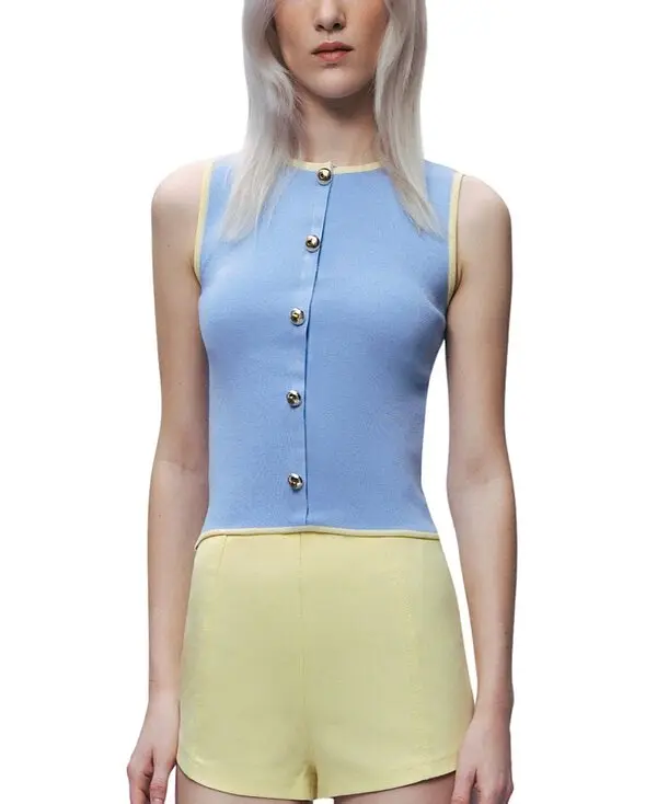 NOCTURNE Button-embellished Knit Top - Blue
